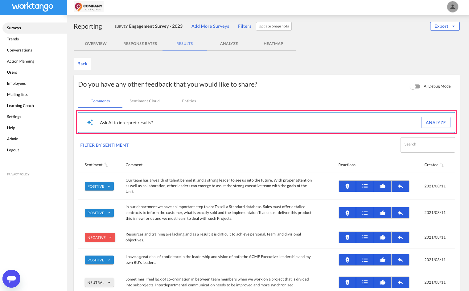 Unlock Survey Insights with AI Comment Summaries – WorkTango